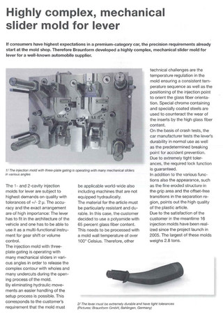 Highly complex, mechanical slider mold for lever